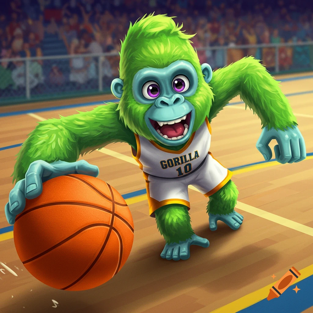 Gorilla Tag character playing basketball on Craiyon
