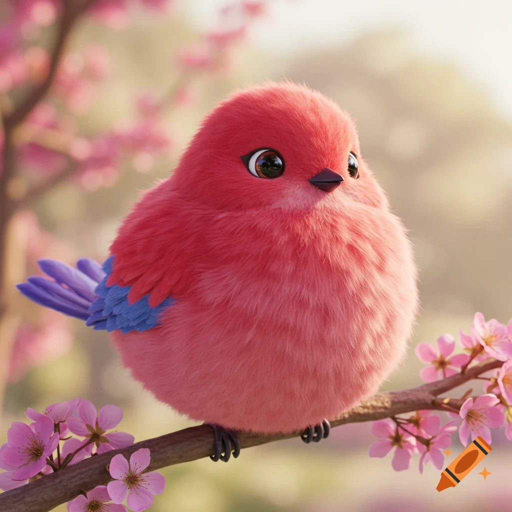 Fat red and blue cartoon bird with a tiny belly button on Craiyon