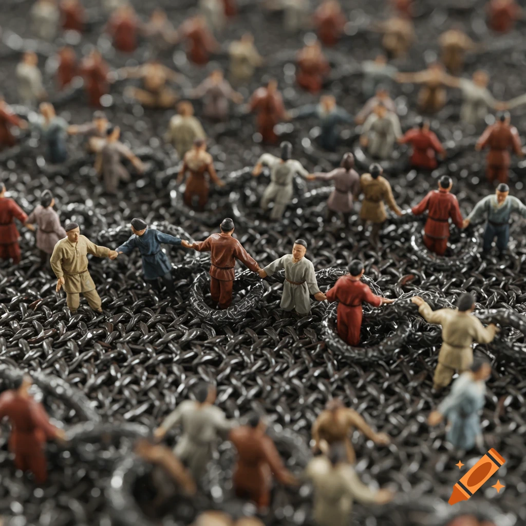 Hyper-realistic chainmail made of miniature Chinese people on Craiyon