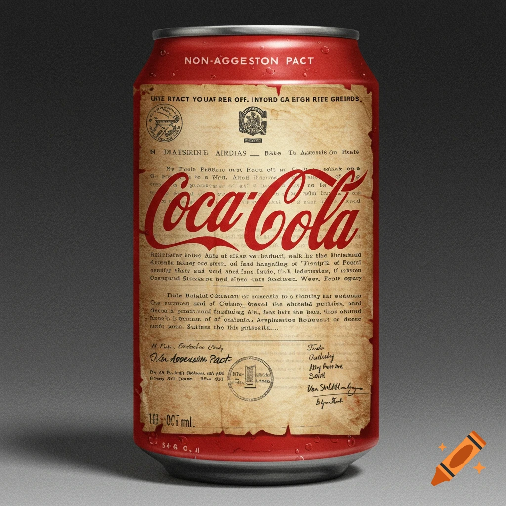 Coca-Cola drink with 'non-aggression pact' label on Craiyon
