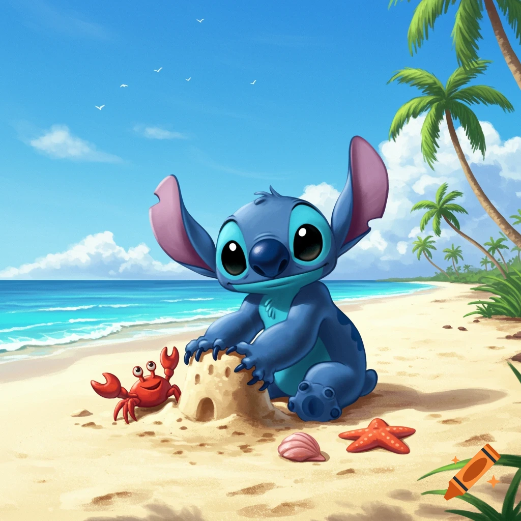 Cartoon character Stitch holding a wooden sign that says ALEX on Craiyon
