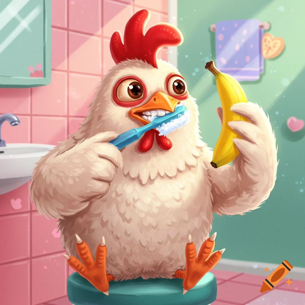 A cartoon chicken looks in a mirror and sees a scary reflection of ...