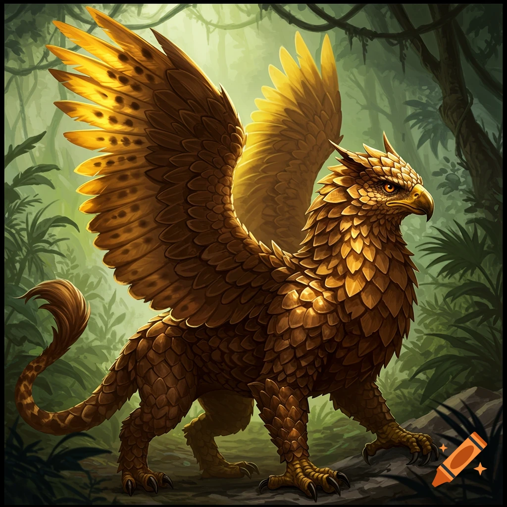 Griffin body with pangolin armor and cheetah pattern on Craiyon