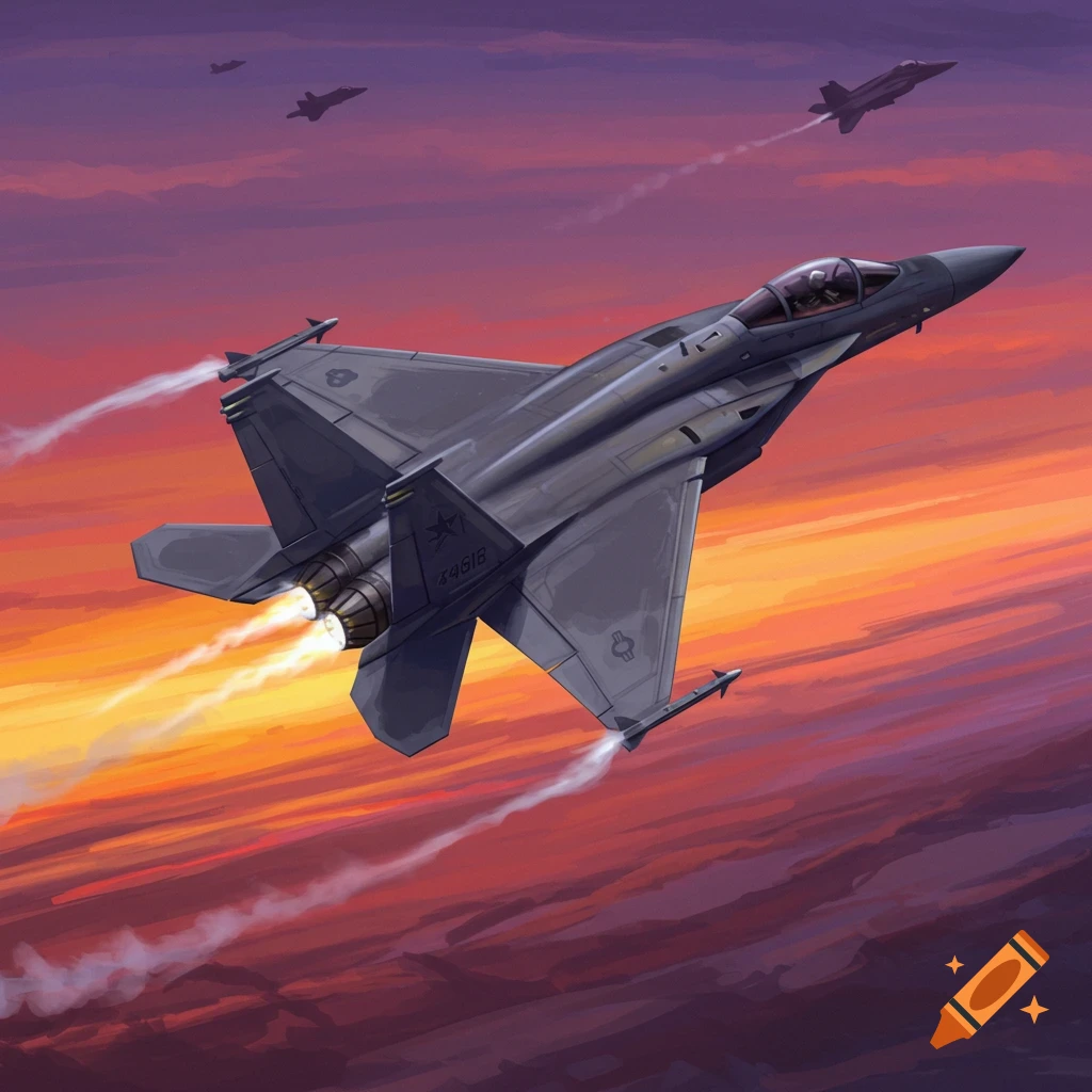 Fighter jet in dynamic motion on Craiyon