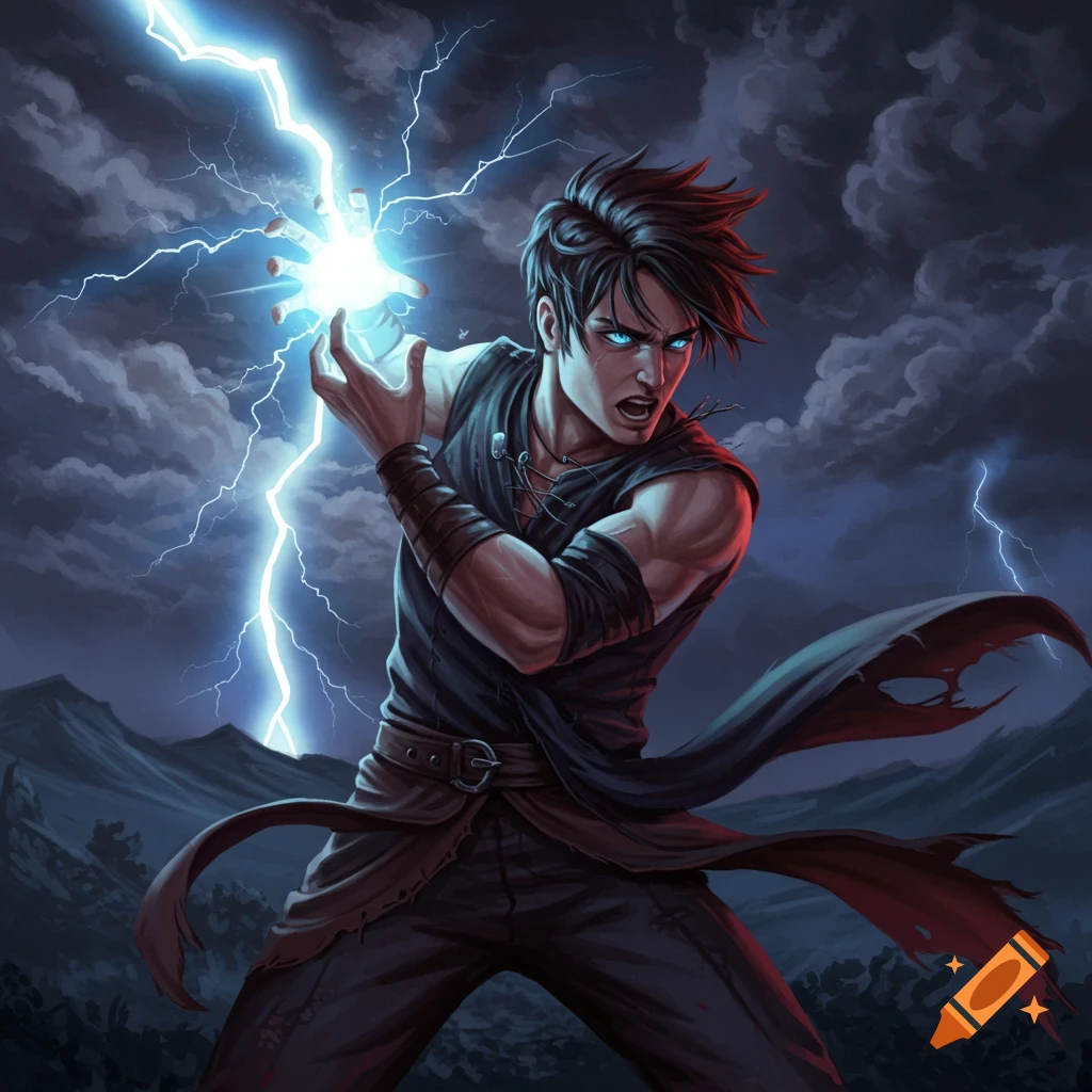 A guy throwing lightning on Craiyon