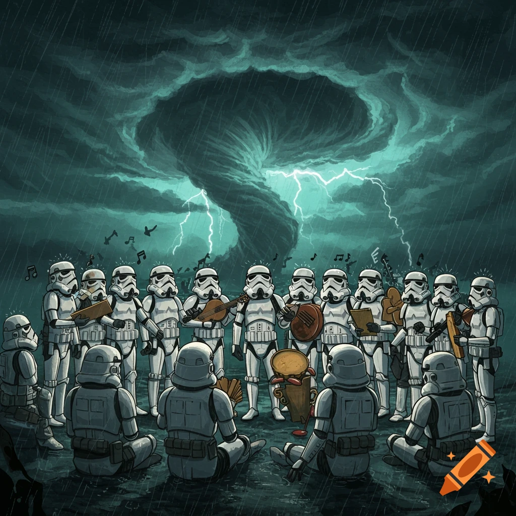 Stormtroopers singing on Craiyon