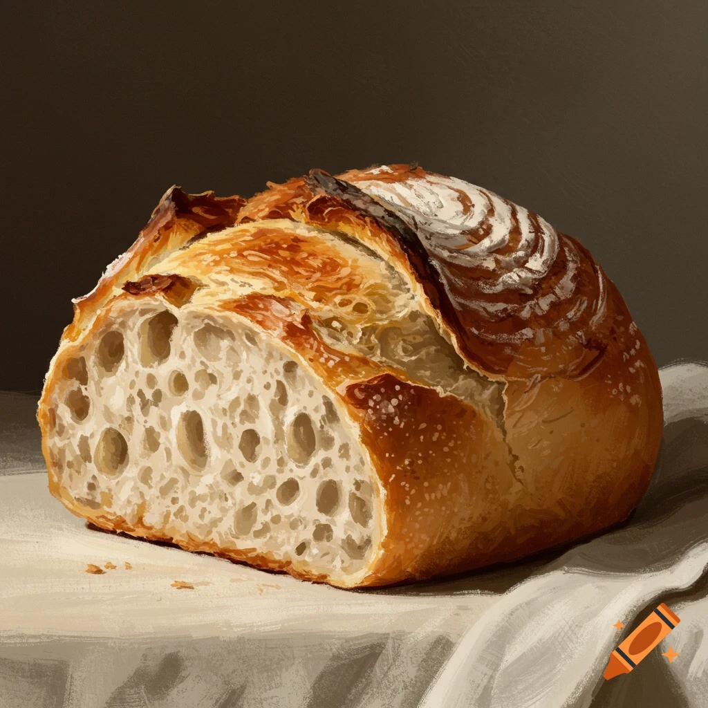 Creepy sourdough bread loaf on a dark surface on Craiyon