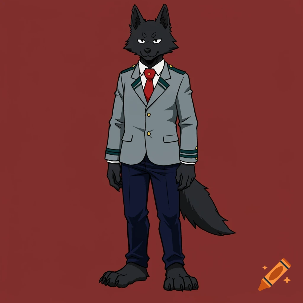 Anthropomorphic black wolf in My Hero Academia U.A. uniform on Craiyon