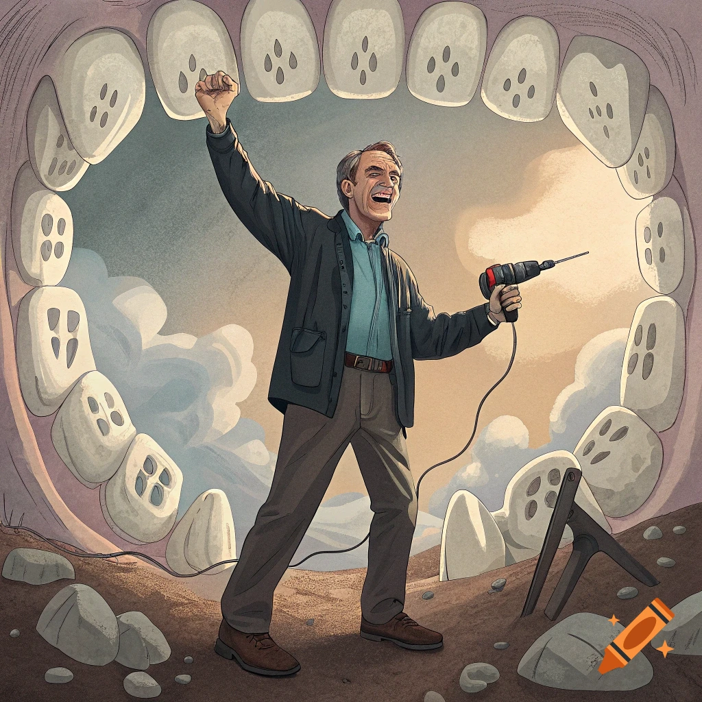 RFK Jr. with drill, surrounded by teeth on Craiyon