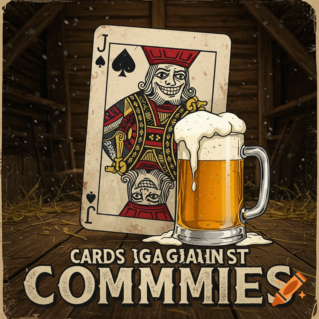 Cards Against Commies Euchre group logo with Jack of Spades and beer in ...