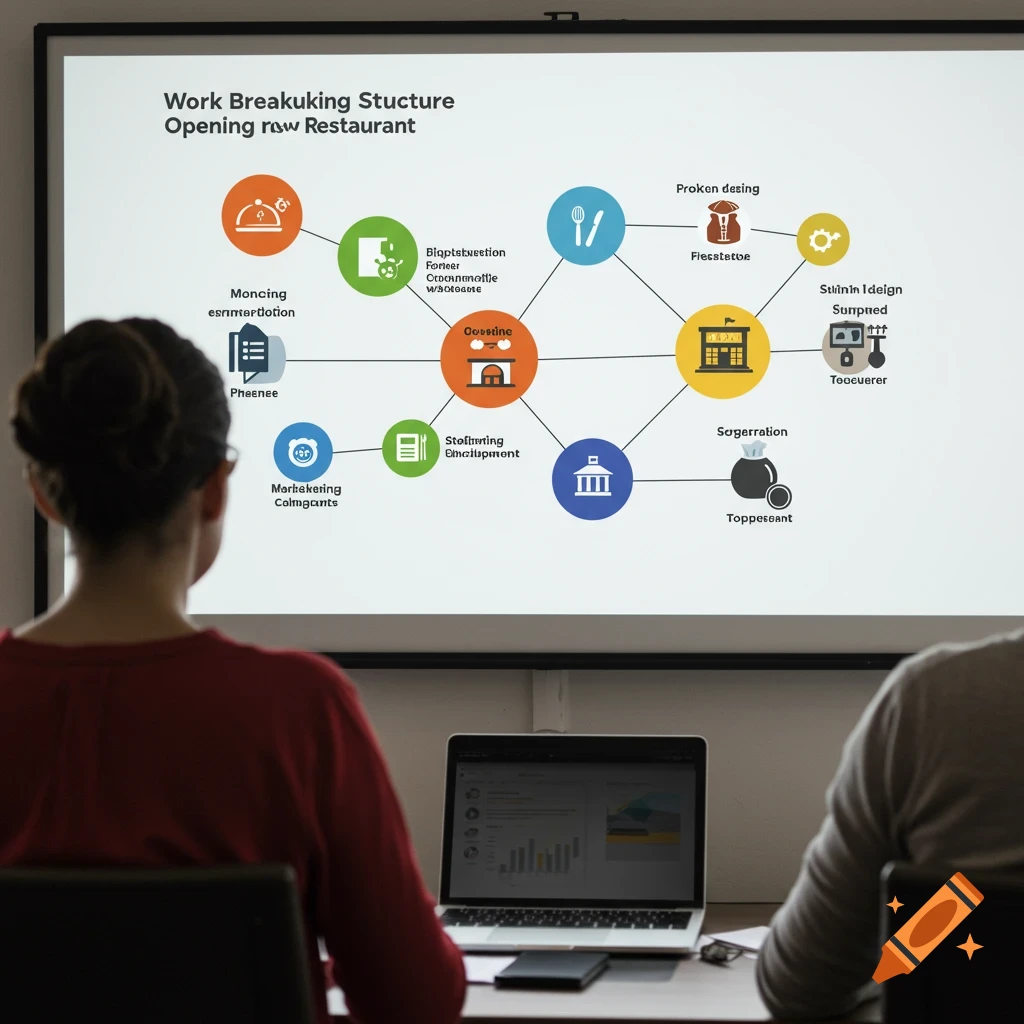 Graphic image for restaurant work breakdown structure. on Craiyon