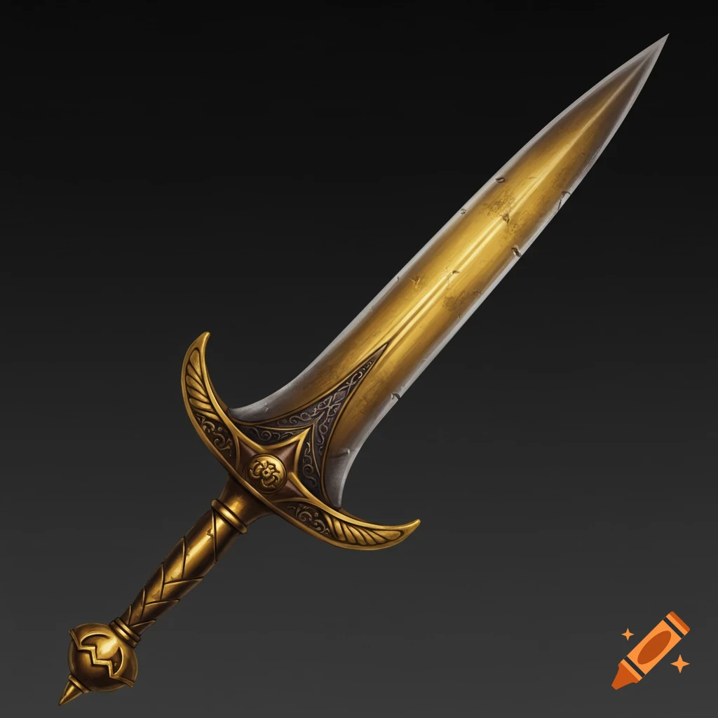 Gold Greek xiphos sword with bronze inlay and black steel details on ...