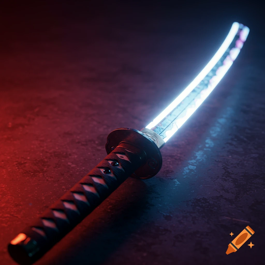 A katana with pink cherry blossoms sits in dewy grass with falling ...