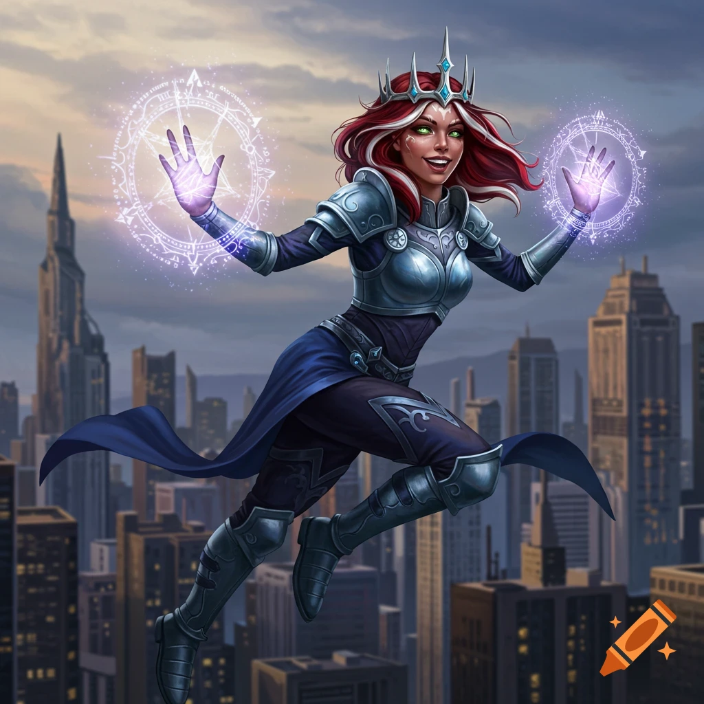 Anime-style alien girl with red hair in battle armor on Craiyon