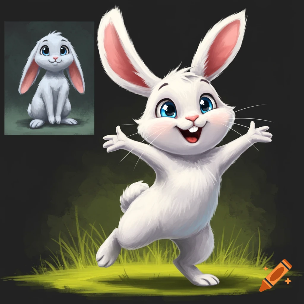 Happy bunny with arms out, smiling on Craiyon