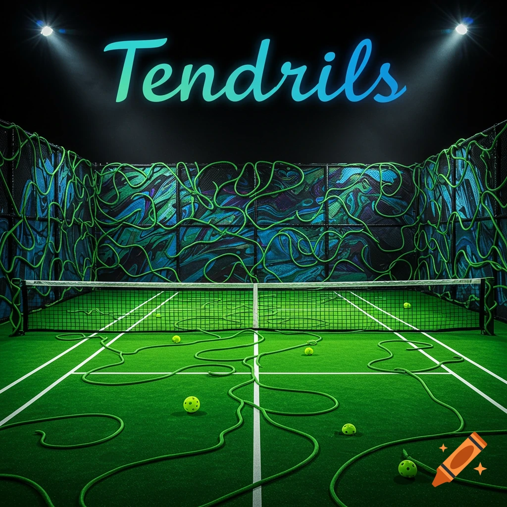 Stylized pickleball court titled Tendrils on Craiyon