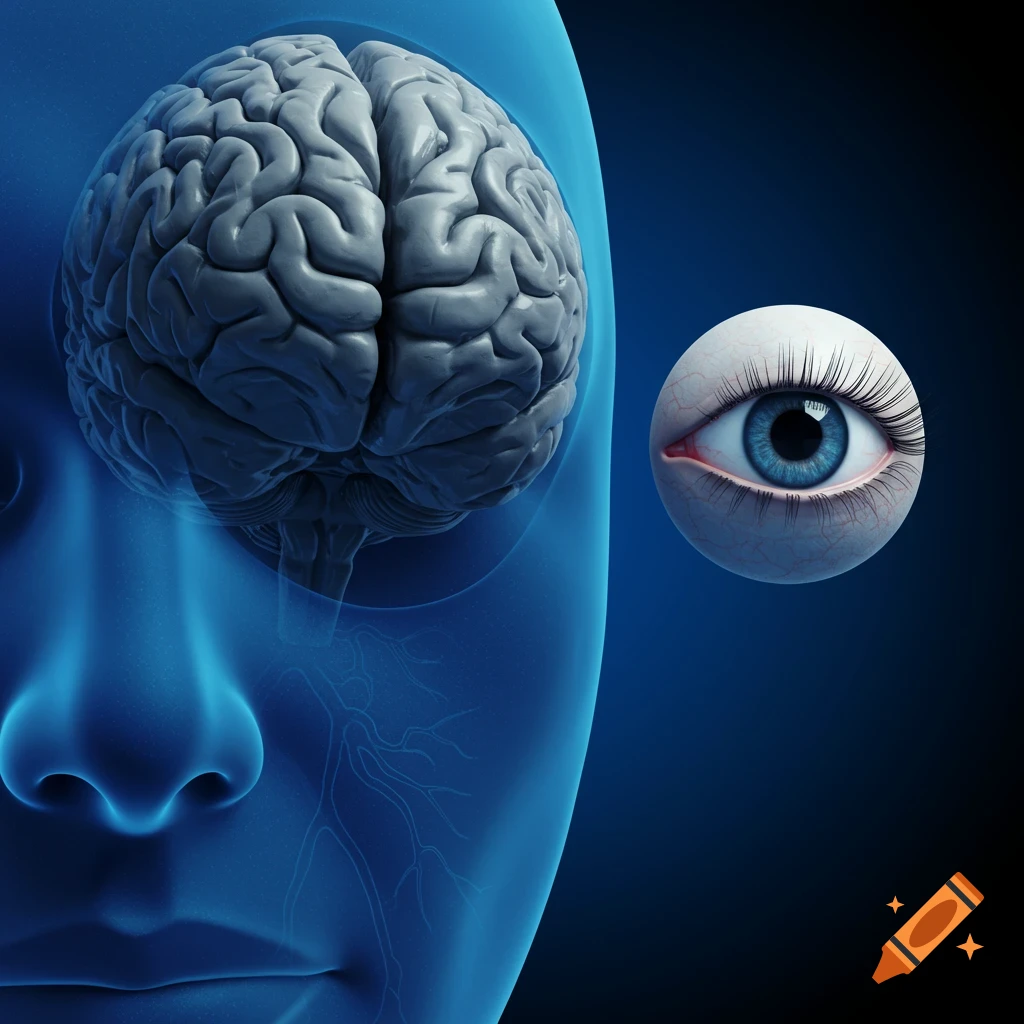 3D render of a brain and eye with bold colors on Craiyon