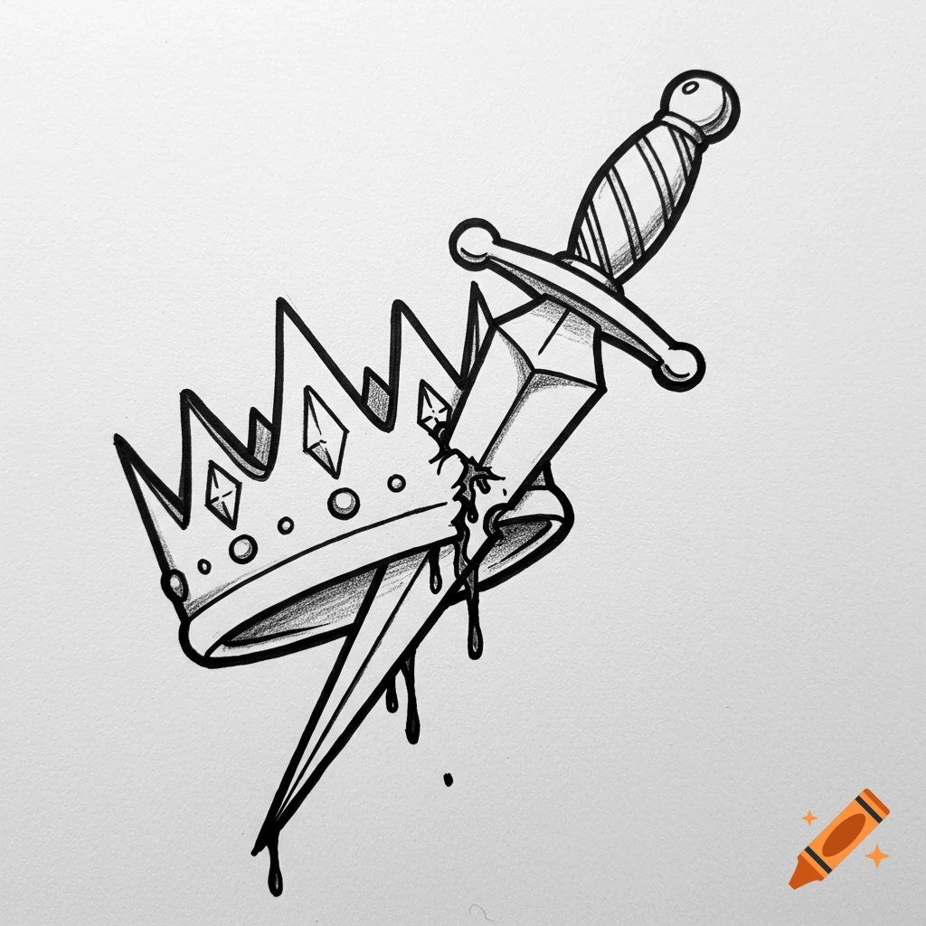 Crown pierced by dagger drawing on Craiyon