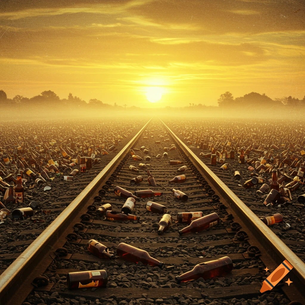 Railroad tracks with beer background on Craiyon