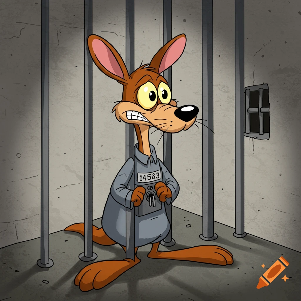Kangaroo in jail cartoon on Craiyon