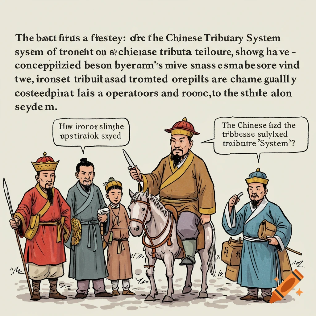 Political cartoon illustrating the Chinese tributary system on Craiyon