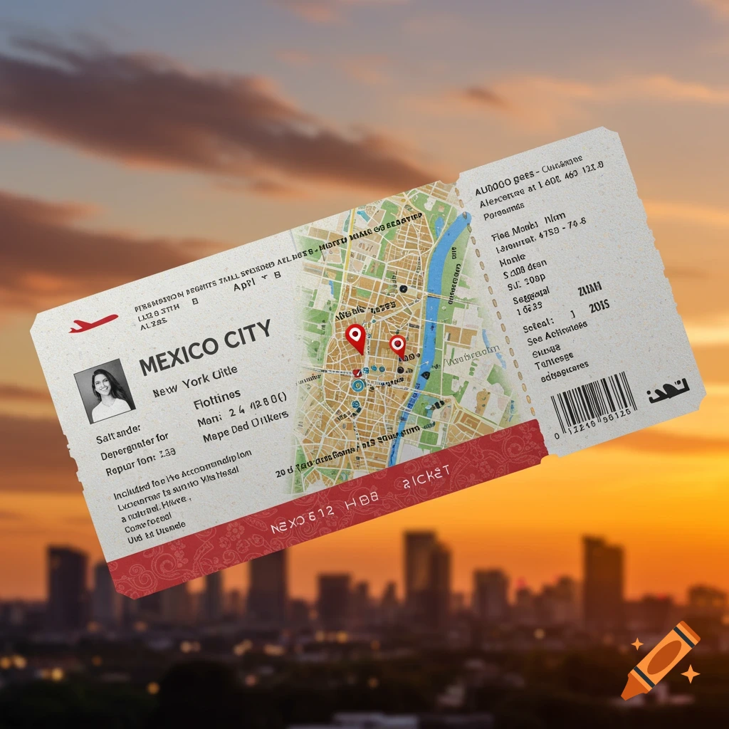 Airline ticket to Mexico City from New York, April 24-28 on Craiyon