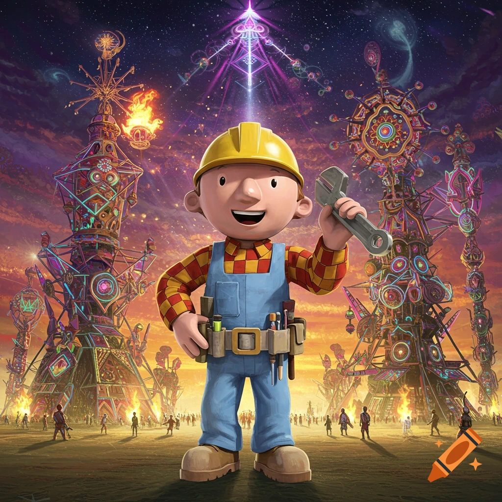 Bob the Builder at Burning Man on Craiyon