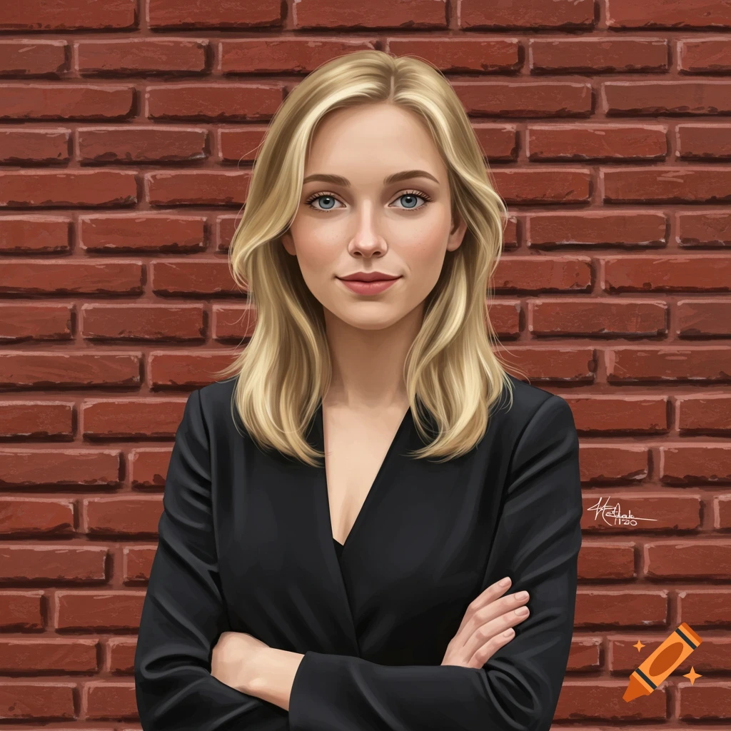 Young woman with blonde hair in front of a brick wall on Craiyon