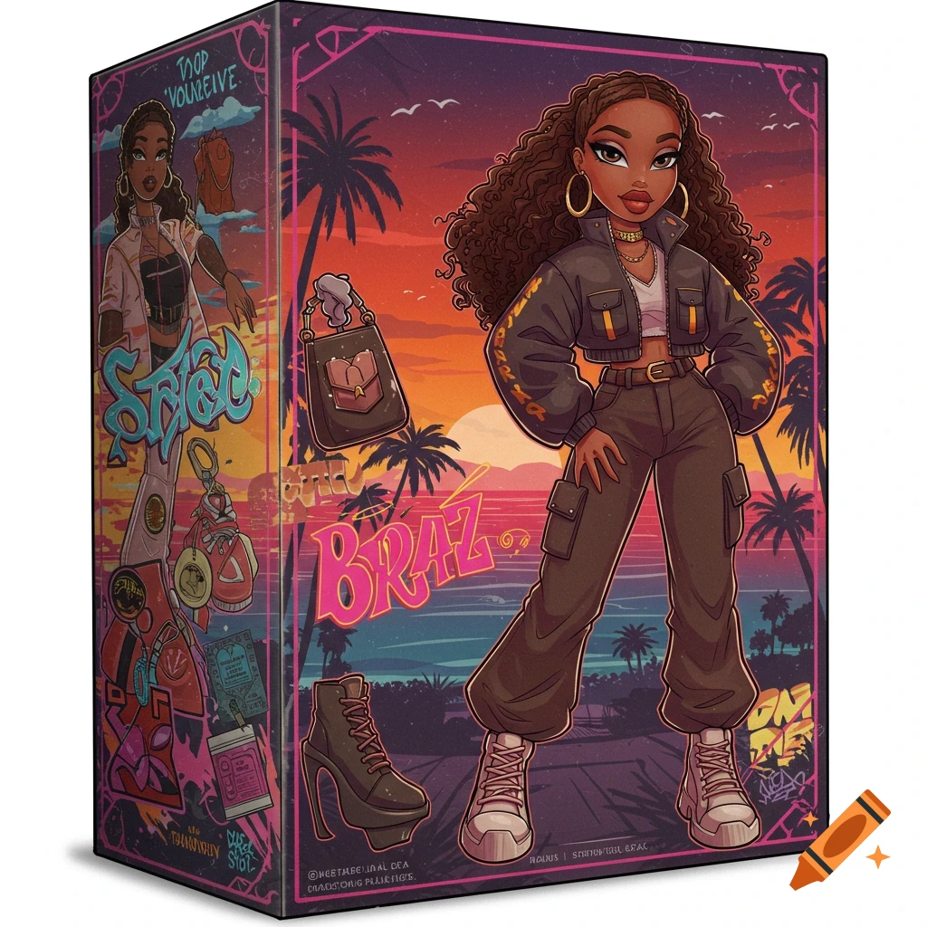 Bratz-style character box featuring a stylish woman of color with ...