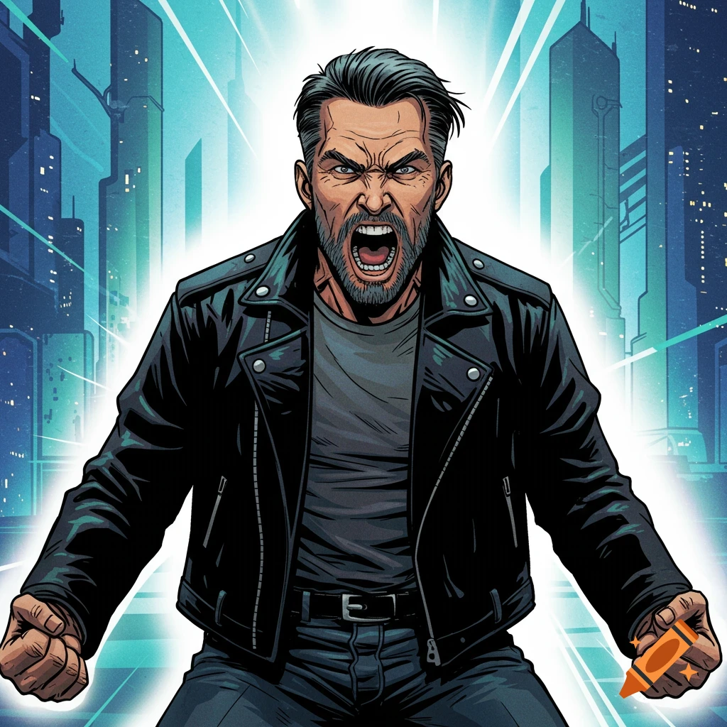 Cool looking man roaring on Craiyon