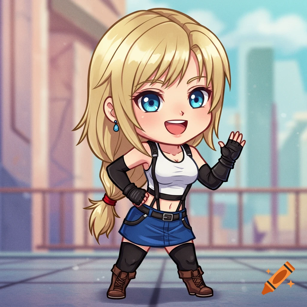 Chibi anime character resembling Tifa Lockhart standing on a balcony ...