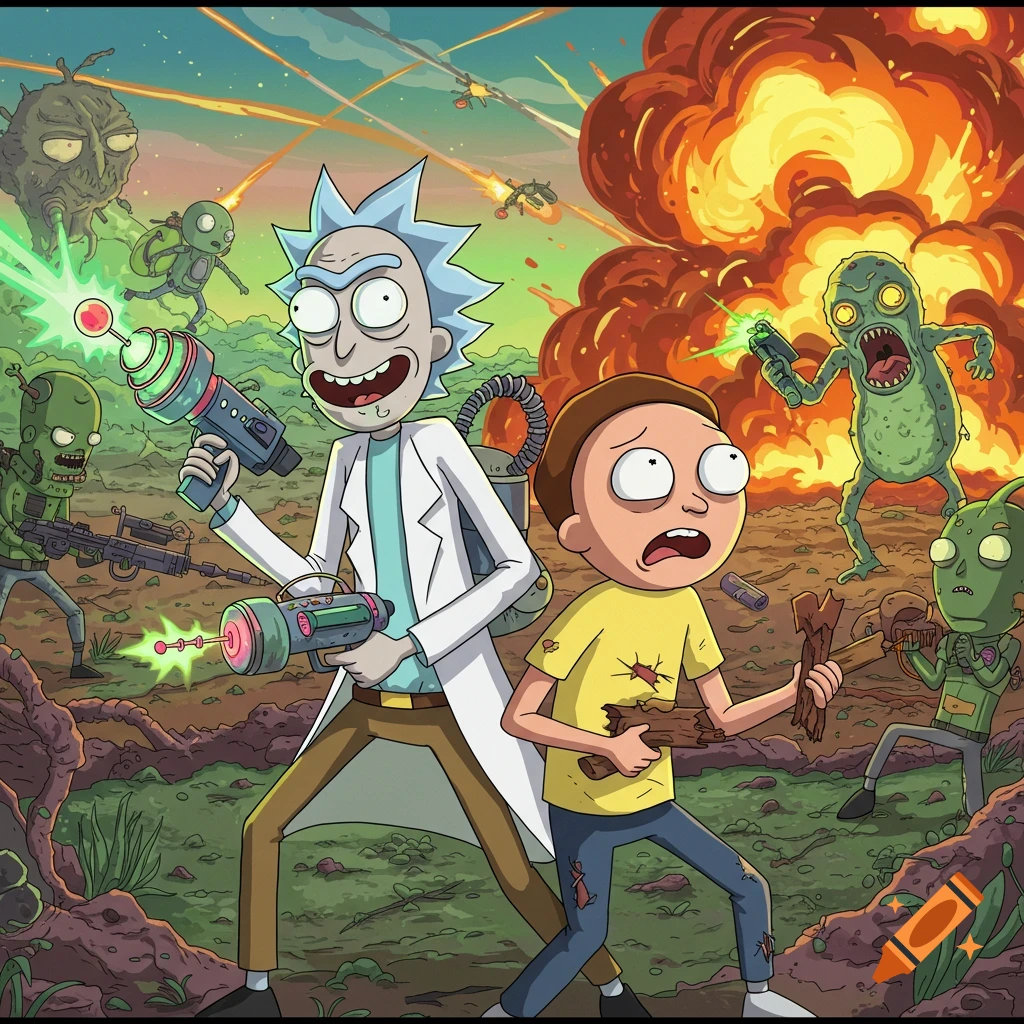 Rick and Morty characters in animated style, parodying Seinfeld. on Craiyon