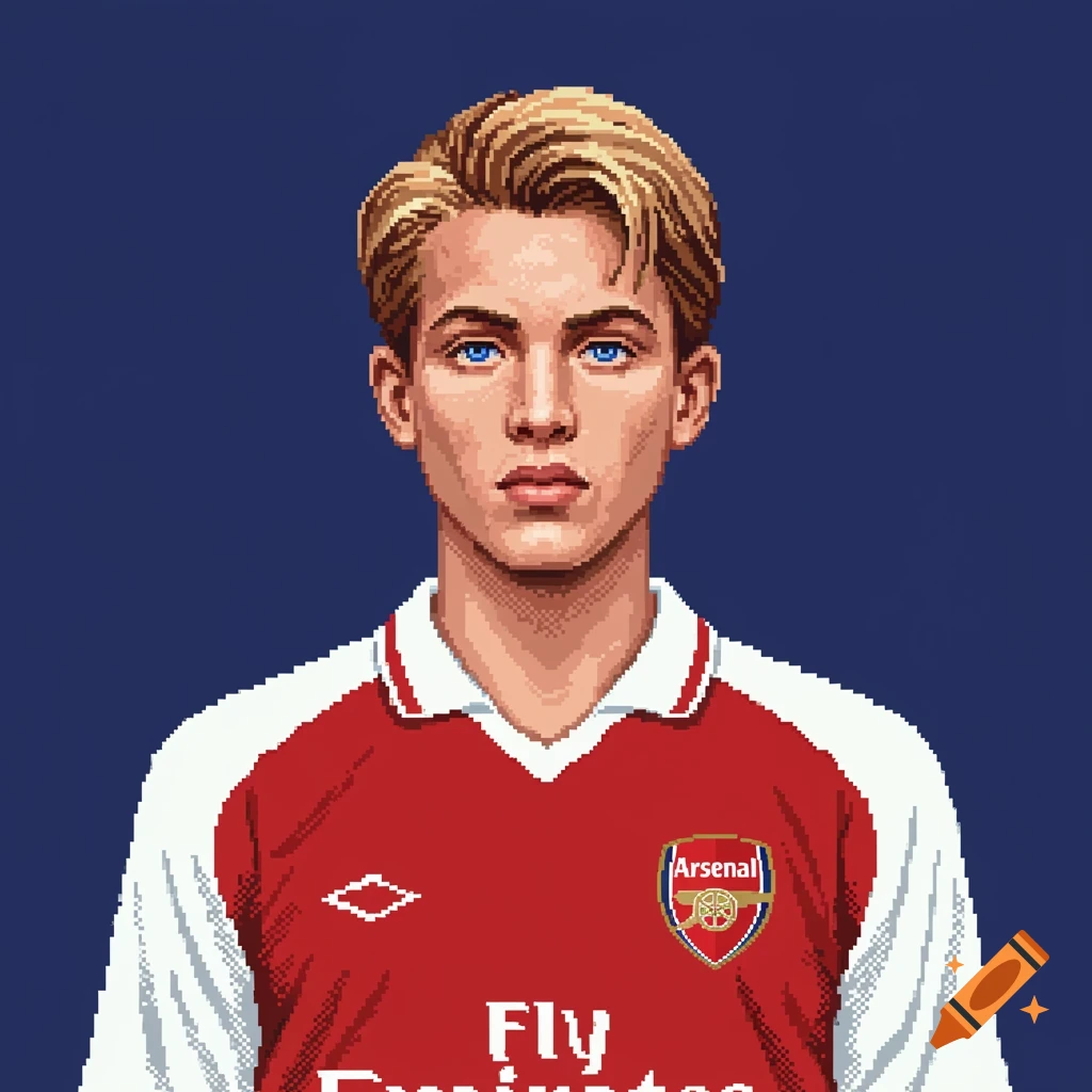 Pixel art portrait of a young male soccer player in an Arsenal jersey ...