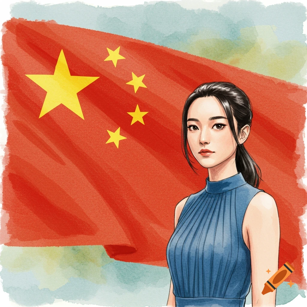 Ji Li Jiang with the China flag in watercolor painting on Craiyon