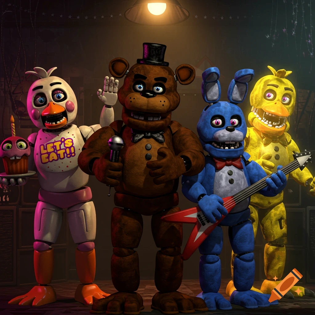 Freddy, Bonnie, Foxy, and Chica from Five Nights at Freddy's. on Craiyon