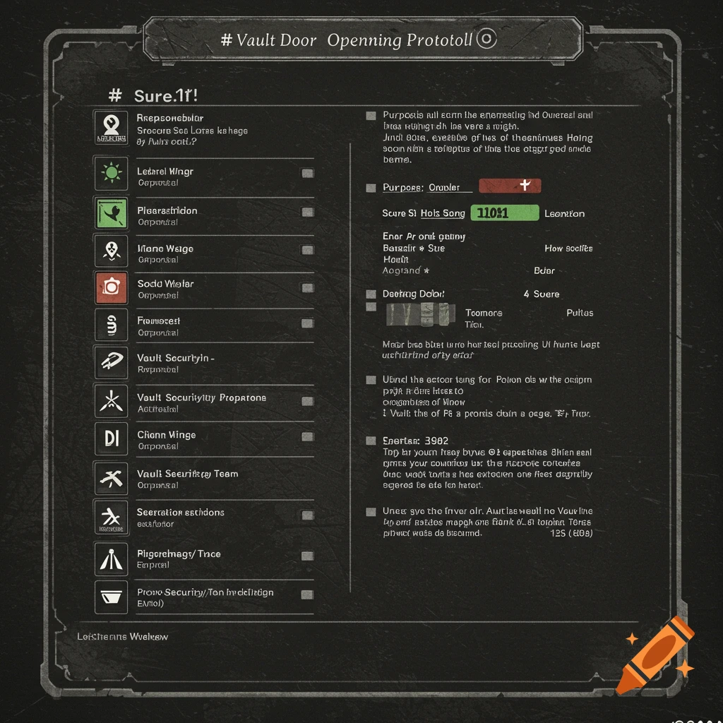 Vault Door Opening Protocol document on Craiyon