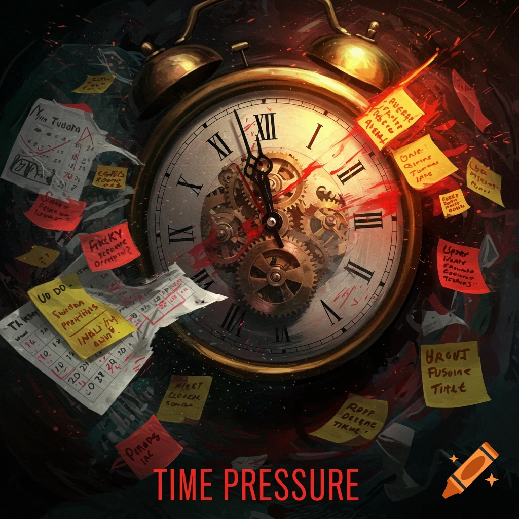 Clocks, calendar deadlines, and sticky notes symbolizing time pressure ...