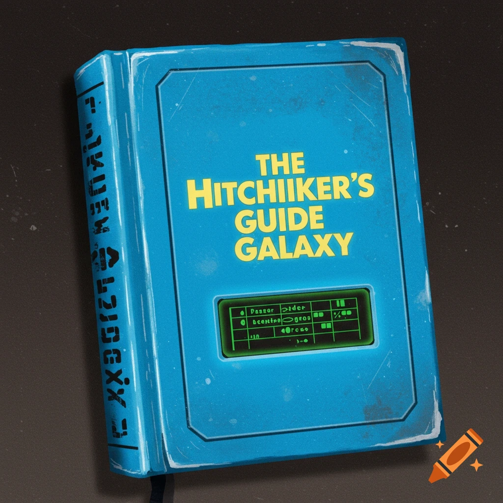 Hitchhiker's Guide to the Galaxy prop replica on Craiyon