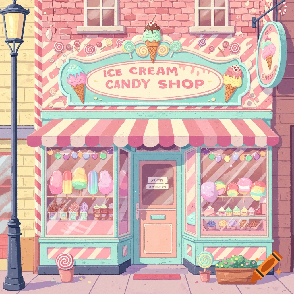 Colorful ice cream candy shop exterior design storefront facade ...