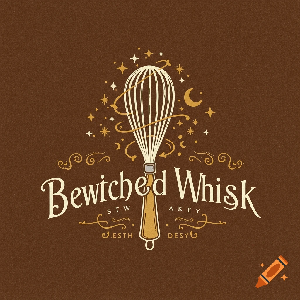 Logo for Pattie Crocker with a whisk and colored dots on a light ...