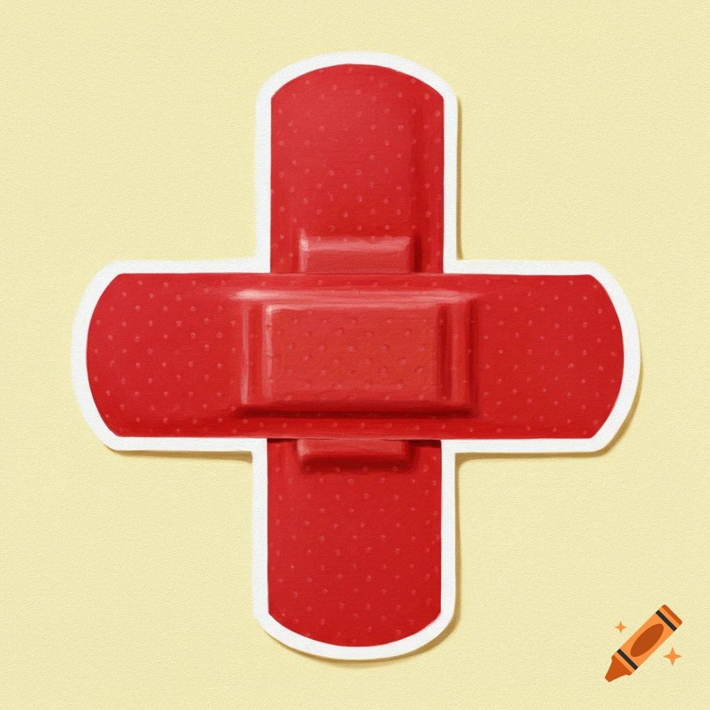 Beige bandage with a purple and gold letter R on a wavy purple ...