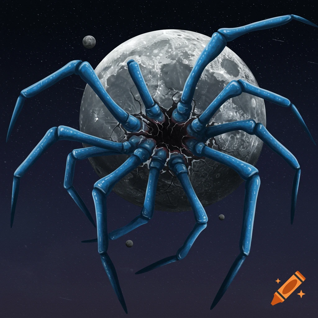 Moon broken in half by giant spider legs on Craiyon