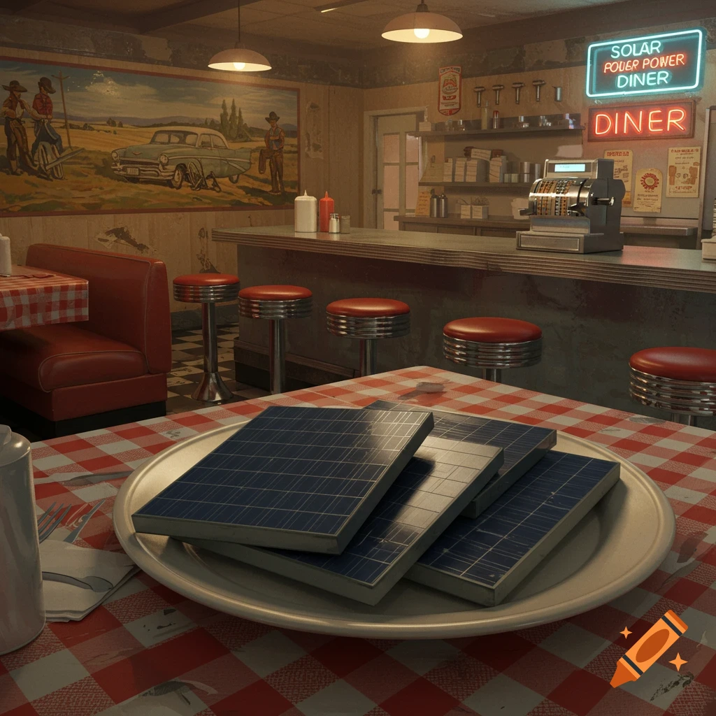 Red tables and stools in a retro diner with a checkerboard floor. on ...
