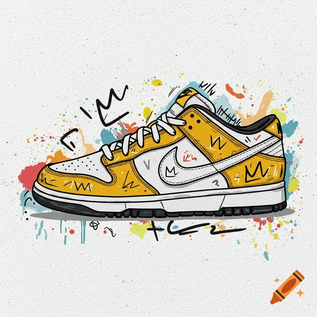 Cartoon Nike Dunk sneaker in Basquiat style on Craiyon