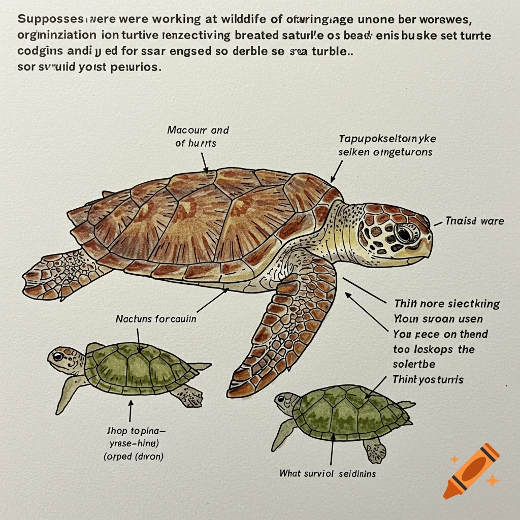 Diagram of sea turtle with labeled survival traits for artificial ...