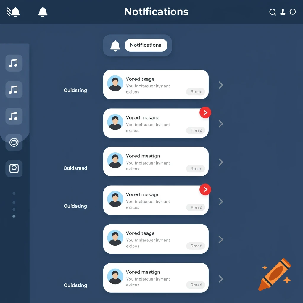 Clean and modern notifications page UI for web application on Craiyon
