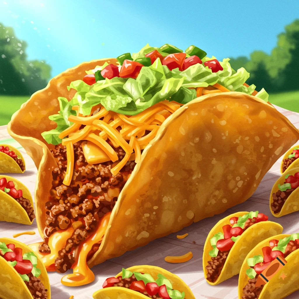 A large taco salad shell is surrounded by mini tacos in a summer ...
