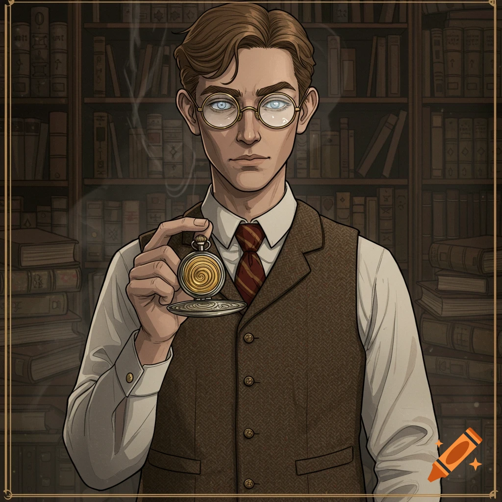 Male scholar with glowing eye in library, Bernie Wrightson style on Craiyon