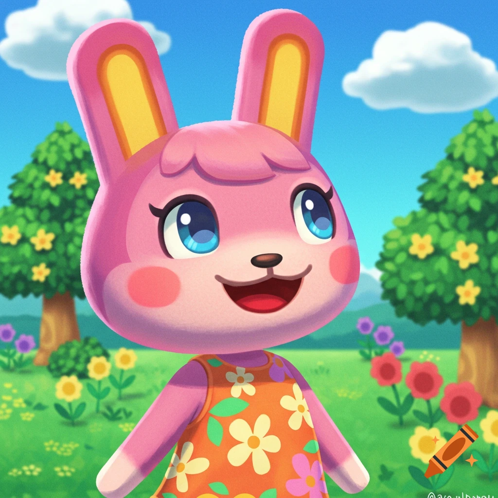 Cute pink-haired anime character in a pastel field of flowers on Craiyon