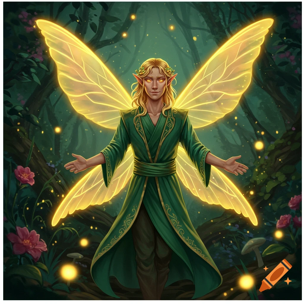 Male fairy with yellow aura on Craiyon